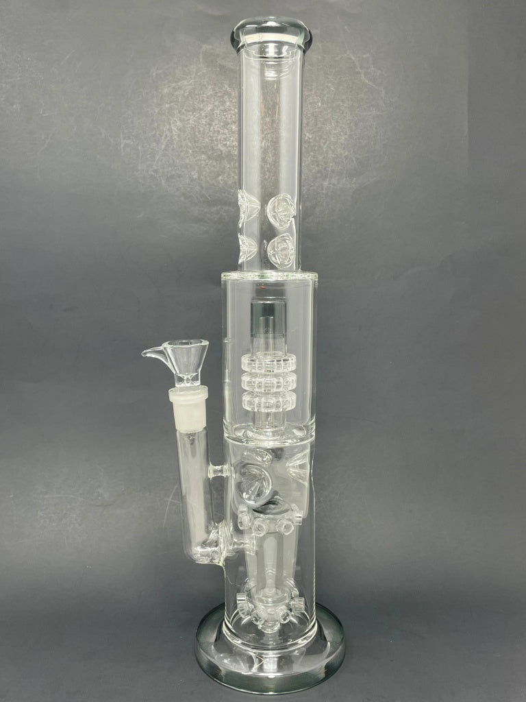 15" Grey Double Percolator Bong w/ Ice Catcher