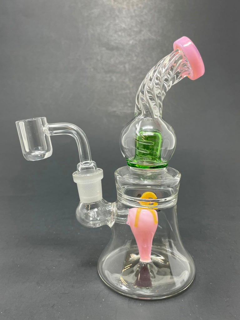 6" Pink Pepper Shower Bend Bong Dab Rig